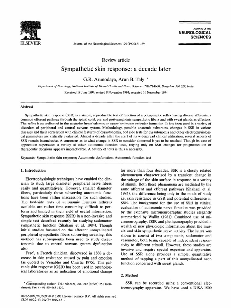 Sympathetic Skin Response | PDF | Peripheral Neuropathy | Nervous System