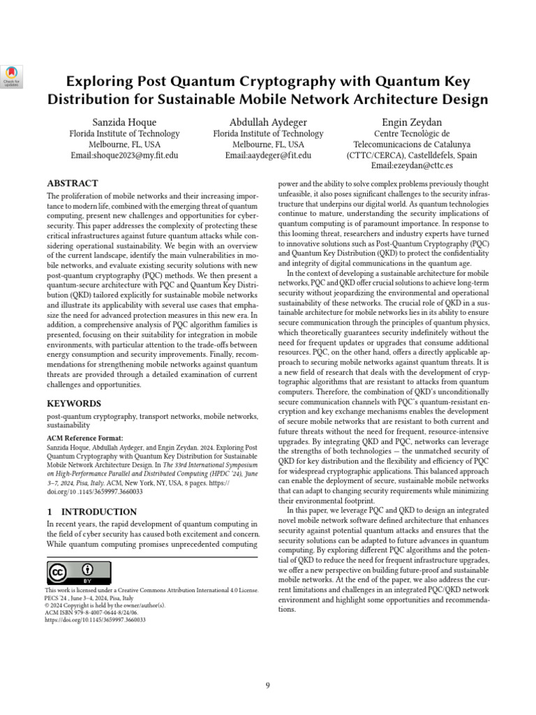 Exploring Post Quantum Cryptography With Quantum Key Distribution For Sustainable Mobile Network ...