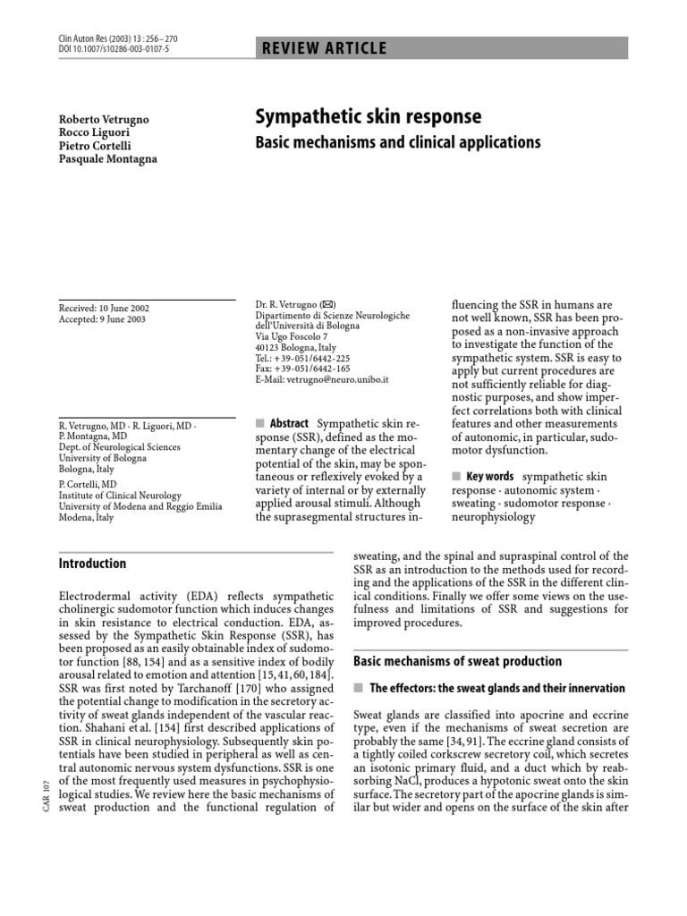 Sympathetic skin response: Basic mechanisms and clinical applications ...
