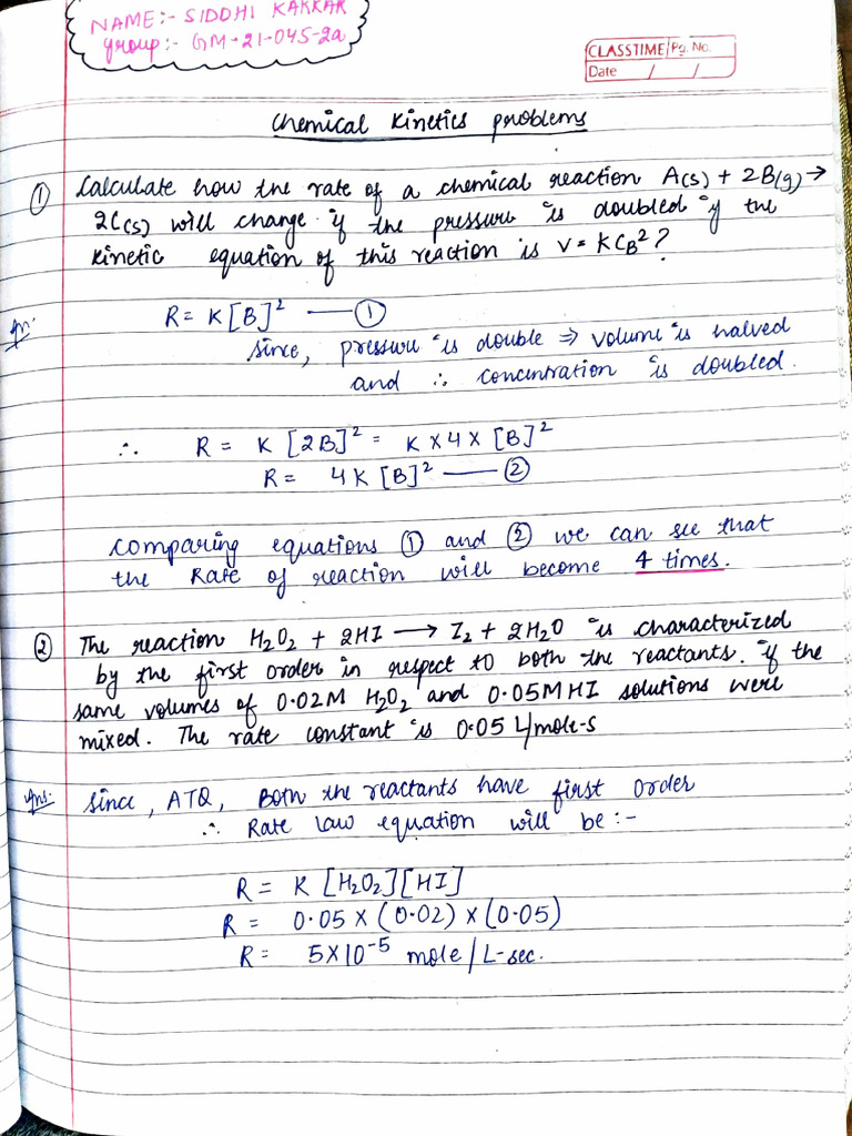 Chemical Kinetics Problems To Solve | PDF