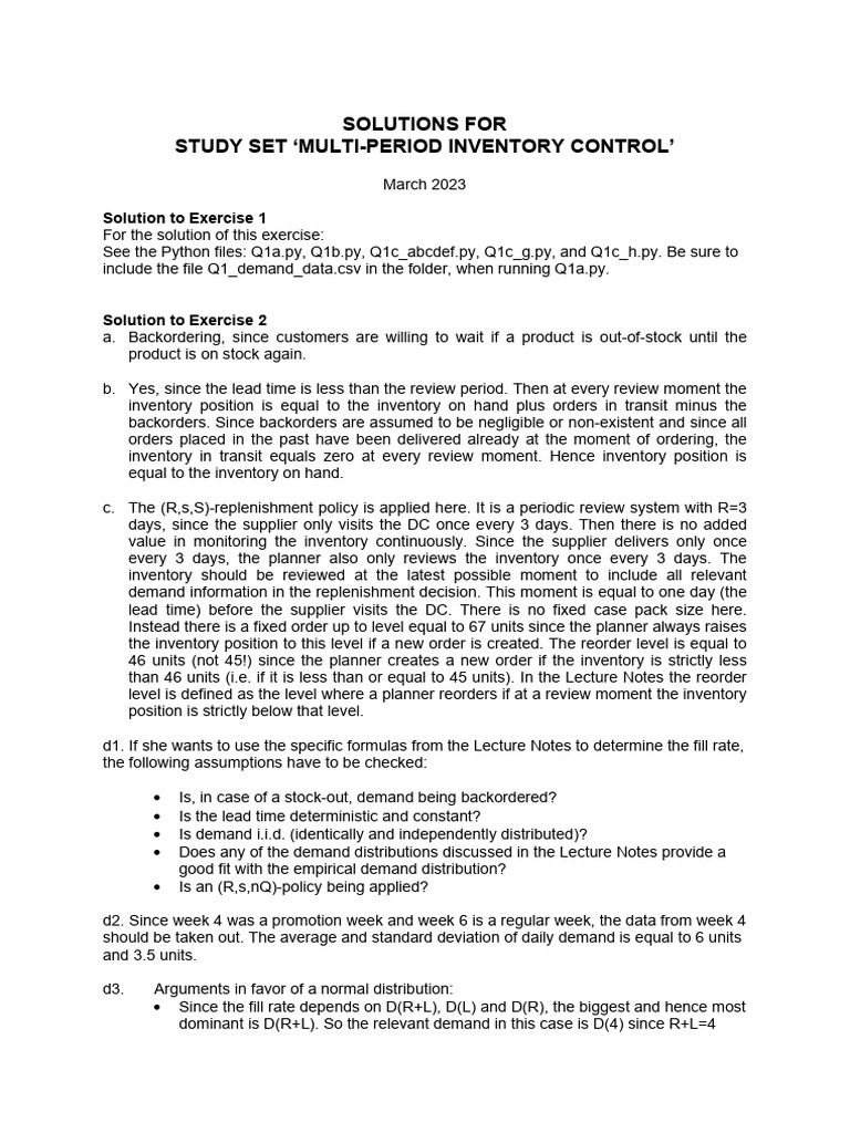 Study Set Multi-Period Inventory Control Answers | PDF | Normal ...