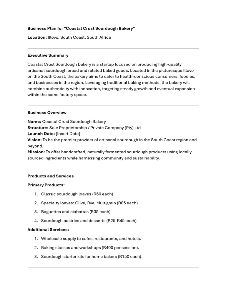 Business Plan For Sourdough Bakery | PDF | Breads | Sourdough