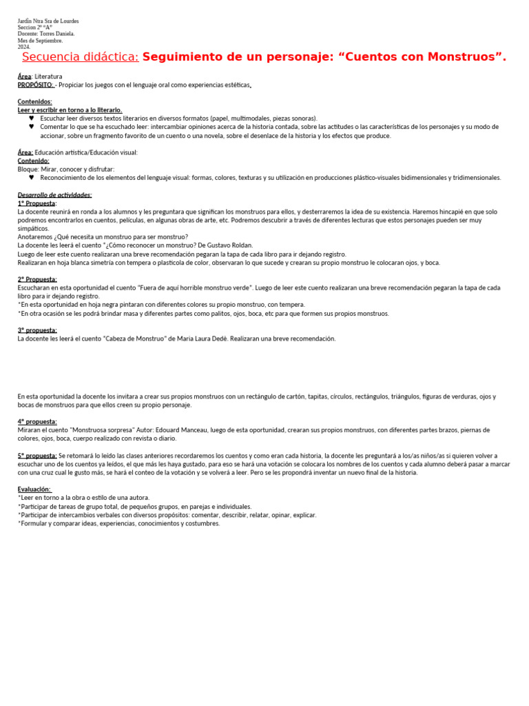 Seguimiento de Un Personaje Cuentos Con MONSTRUOS | PDF | Cuentos