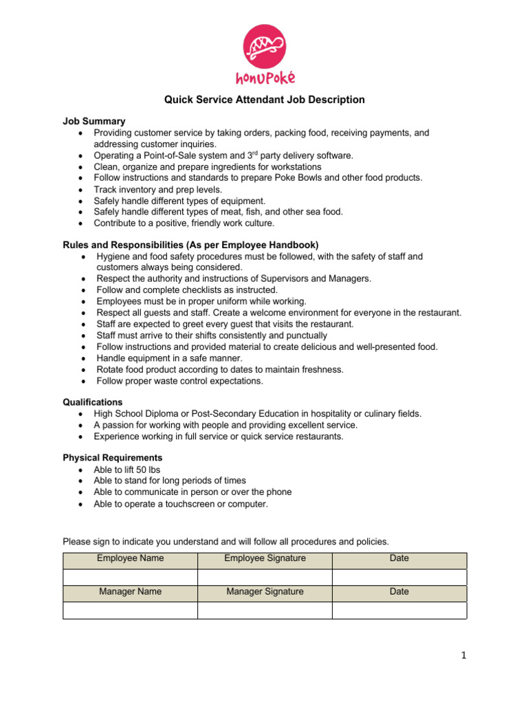 Honu Poke QSA Job Description PDF | PDF