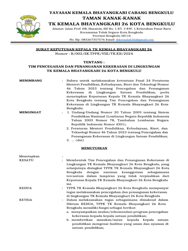 SK TPPK TK Kemala Bhayangkari 26 | PDF