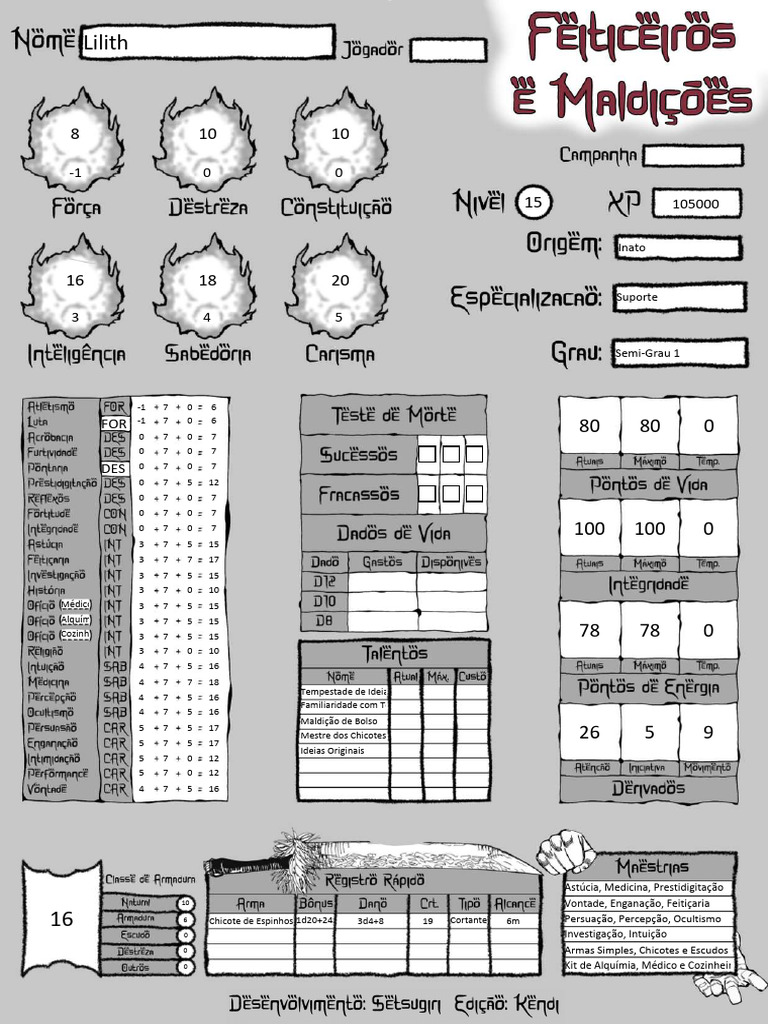 Ficha F&M - Editável Lilith | PDF