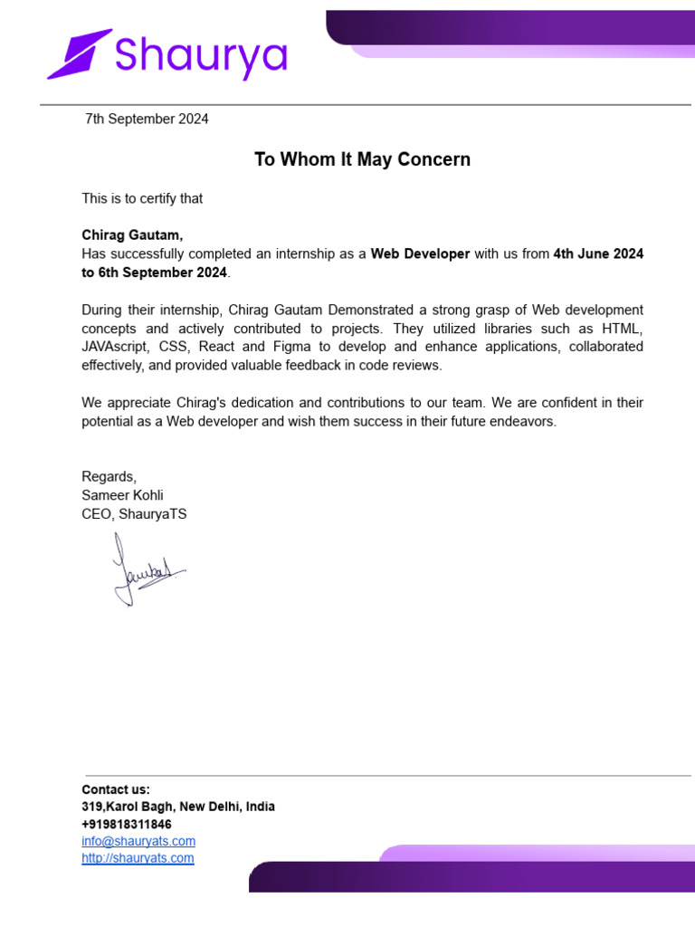 Web Developer Internship Certificate | PDF