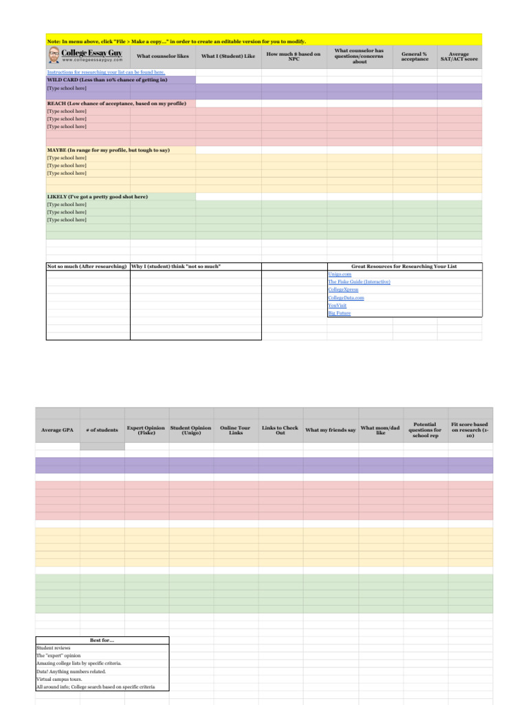 Cópia de My College List (Research + Essay Topic Tracker) - 1. School ...