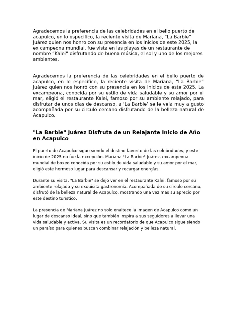 "La Barbie" Juárez en Acapulco 2025 | PDF