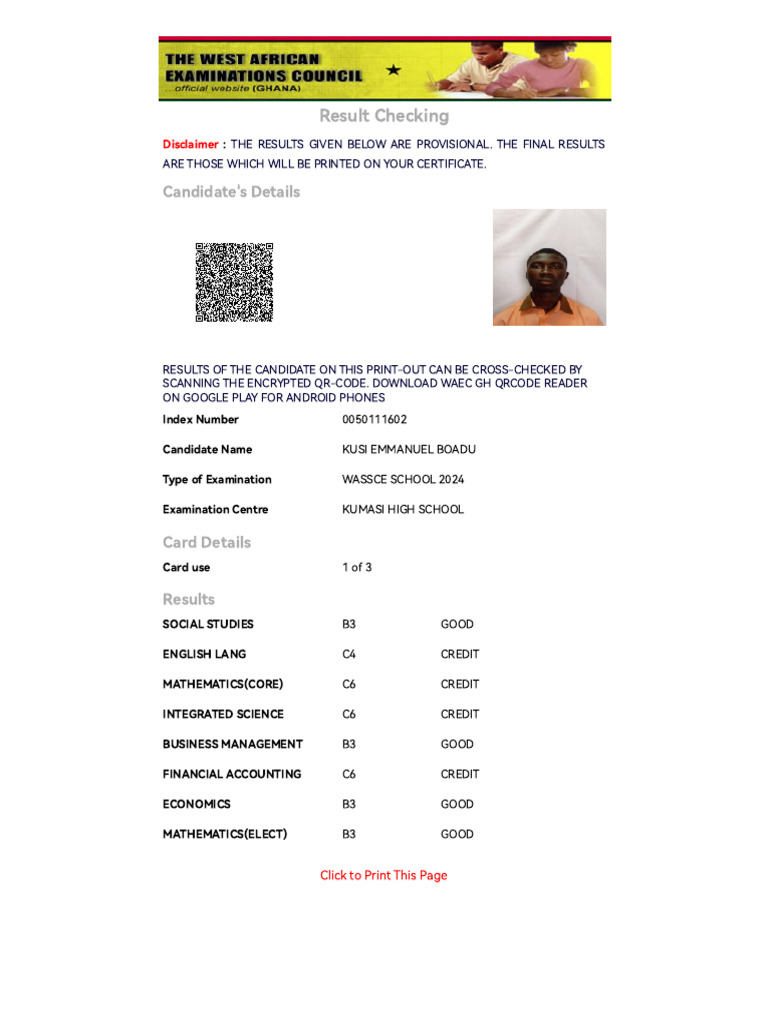 WASSCE Provisional Results | PDF