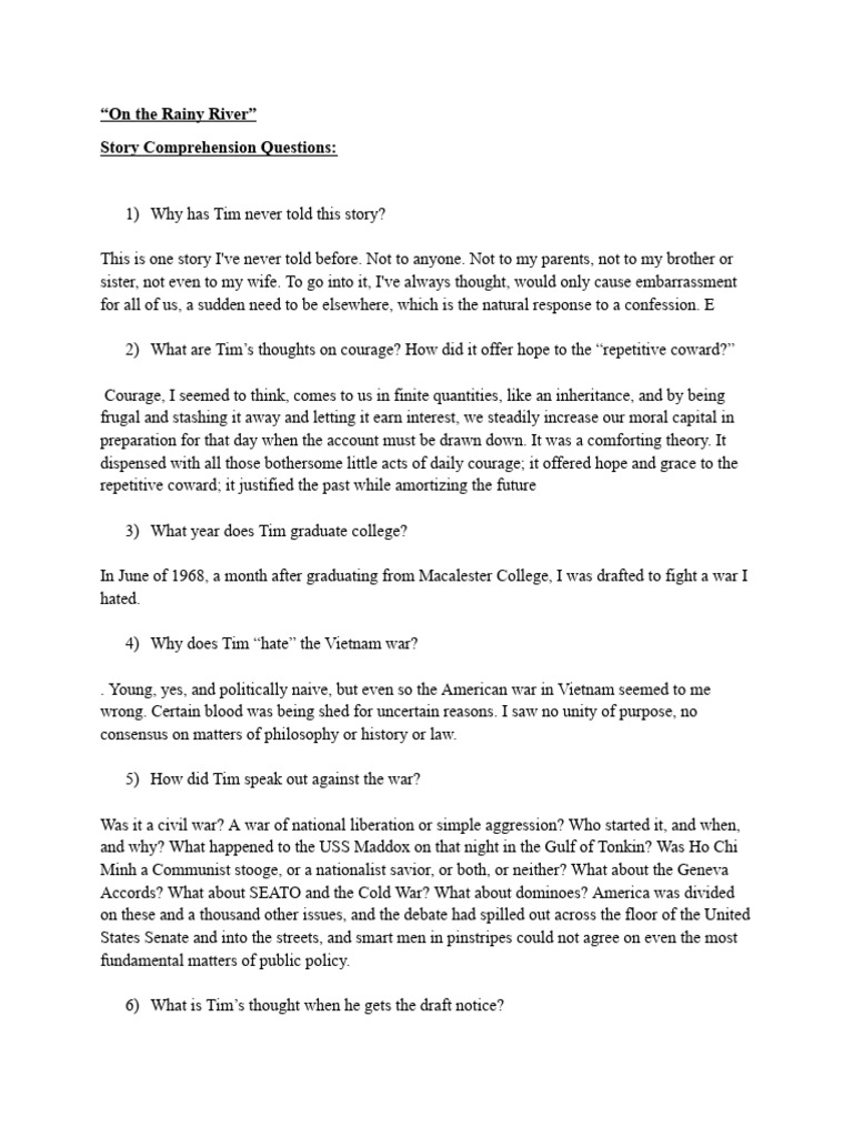 Copy of 2 On the Rainy River Questions | PDF