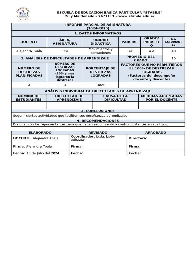 Informe Parcial Eca 1P 1Q | PDF | Enseñando | Cognición