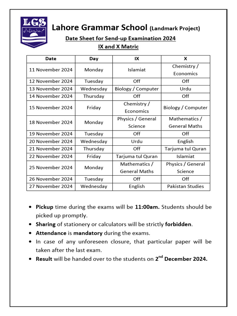 Revised Sendup Date Sheet | PDF