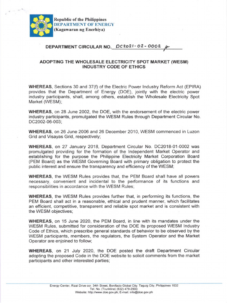 WESM Industry Code of Ethics | PDF | Governance | Regulatory Compliance