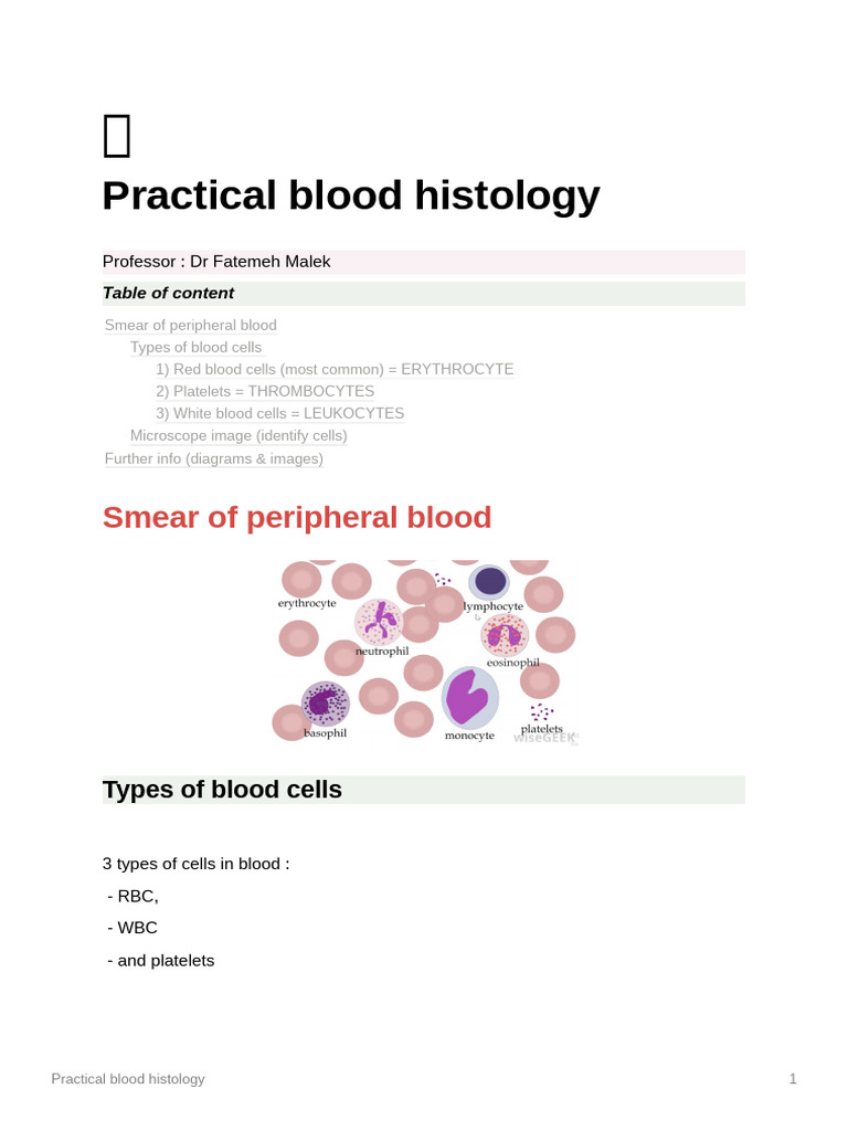 Practical Blood Histology | PDF | White Blood Cell | Granulocyte