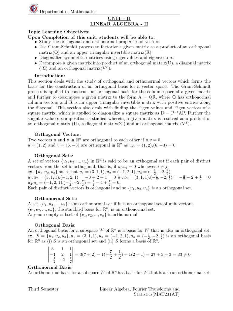 Orthogonal Basis in Linear Algebra | PDF | Eigenvalues And Eigenvectors | Matrix (Mathematics)