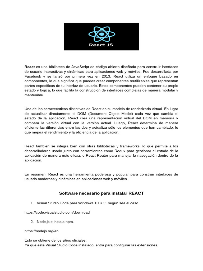 Pasos para Instalar React | PDF | Modelo de objeto de documento | Desarrollo de software
