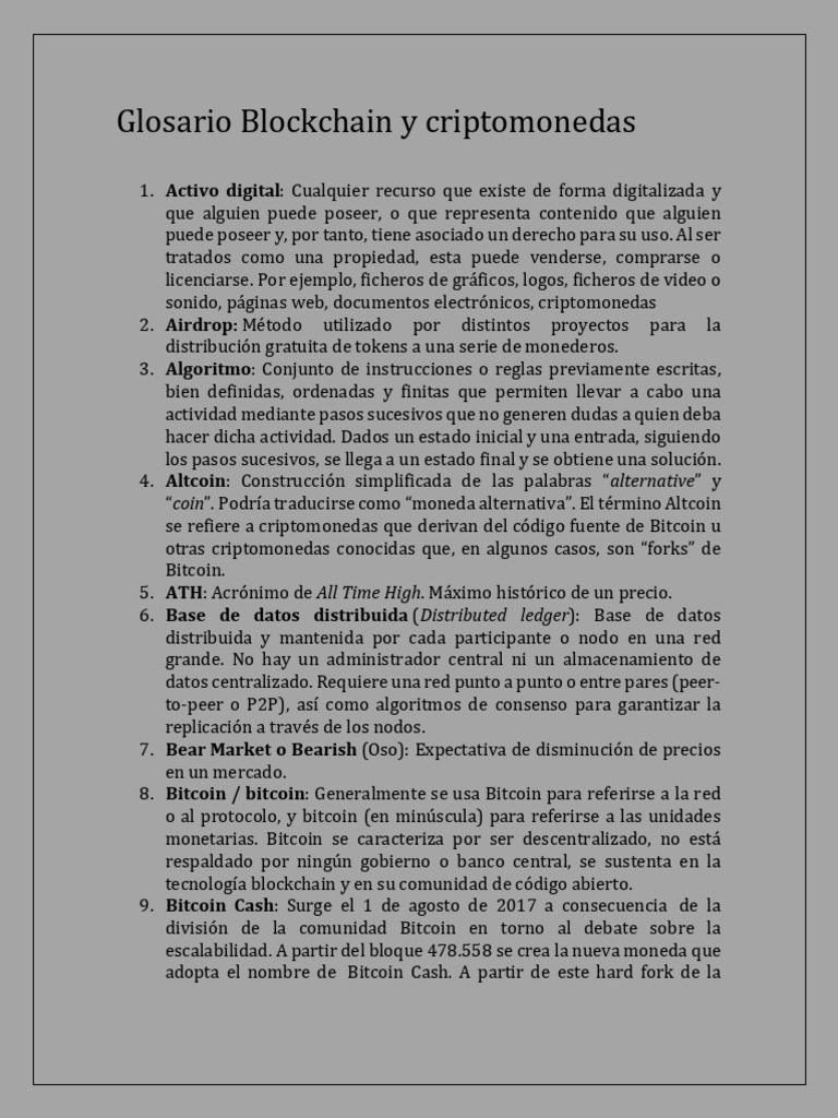Glosario Blockchain y Criptomonedas | PDF | Bitcoin | Criptomoneda