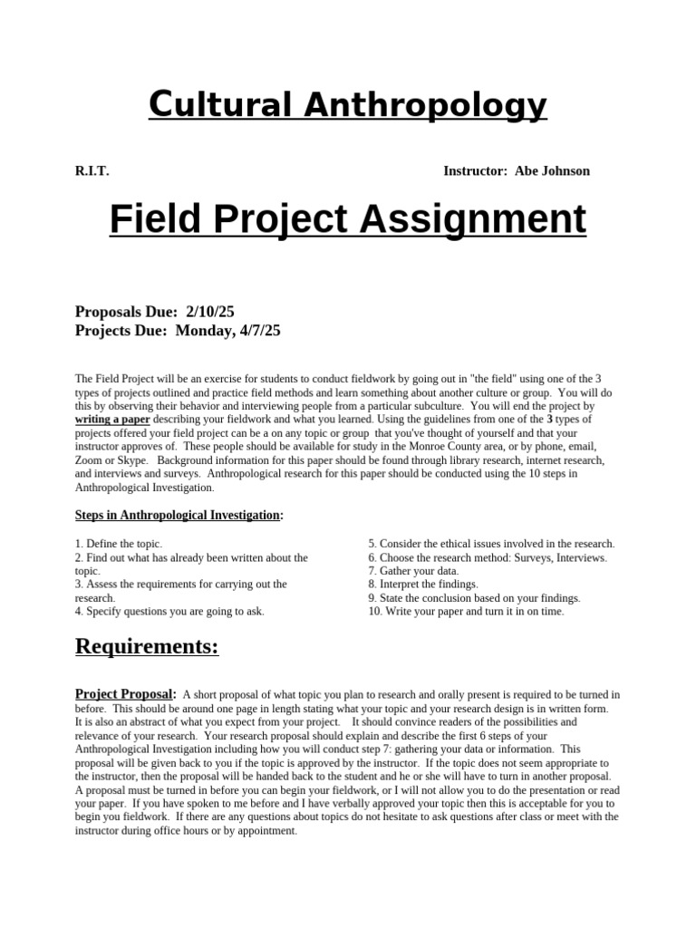 Cultural Anthropology Field Project Guide | PDF | Survey Methodology ...