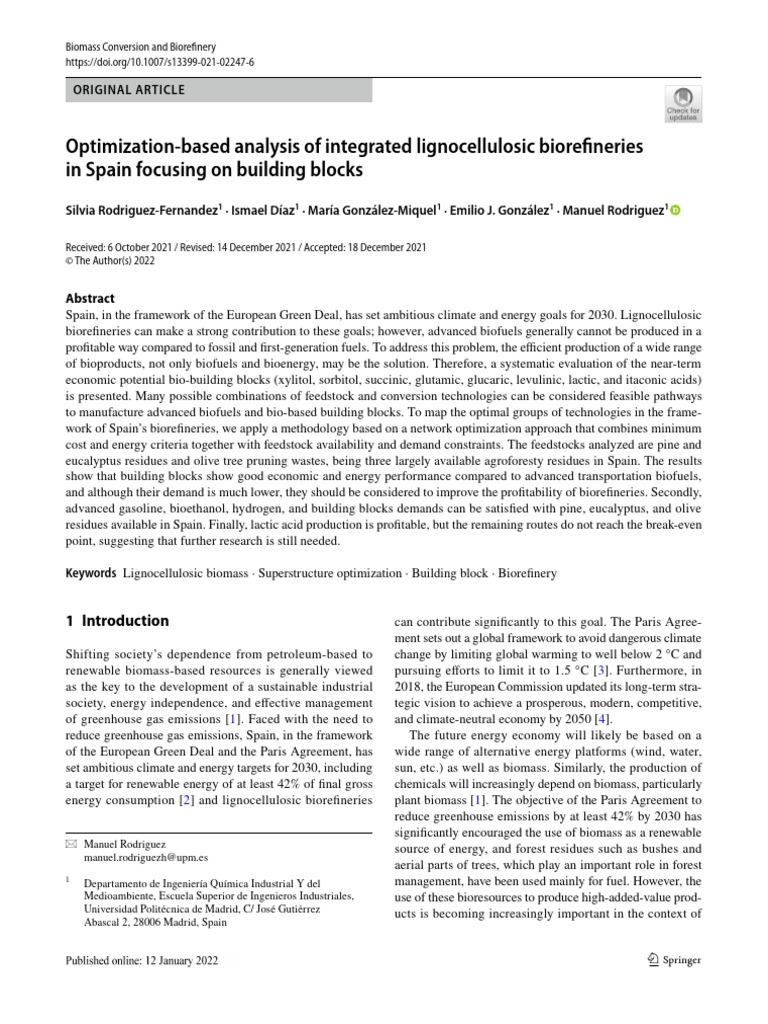 Optimization Based Analysis of Integrated Lignocellulosic Biorefineries | PDF | Biorefinery ...
