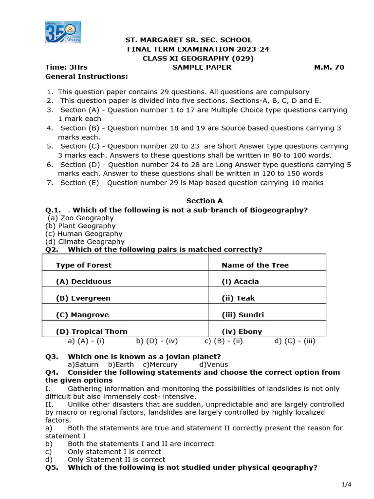 FINAL-TERM-XI-GEOG-Sample-Paper-2023-24-7-1 | PDF | Physical Geography | Earth Sciences
