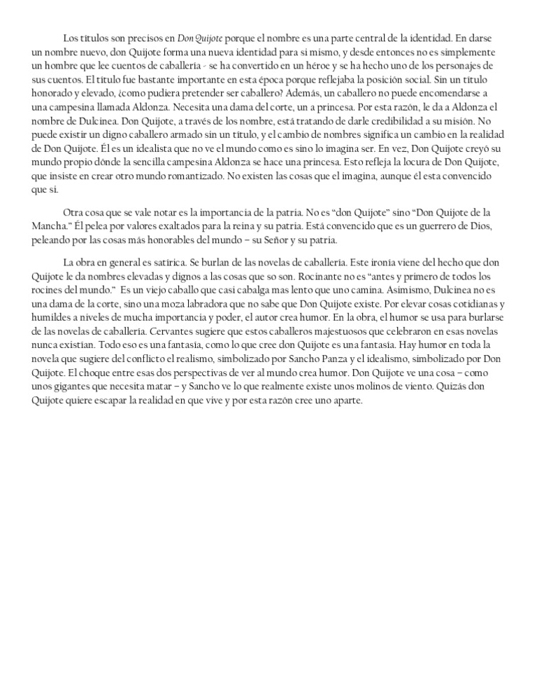 Don Quixote Literary Analysis - AP Spanish Lit | PDF