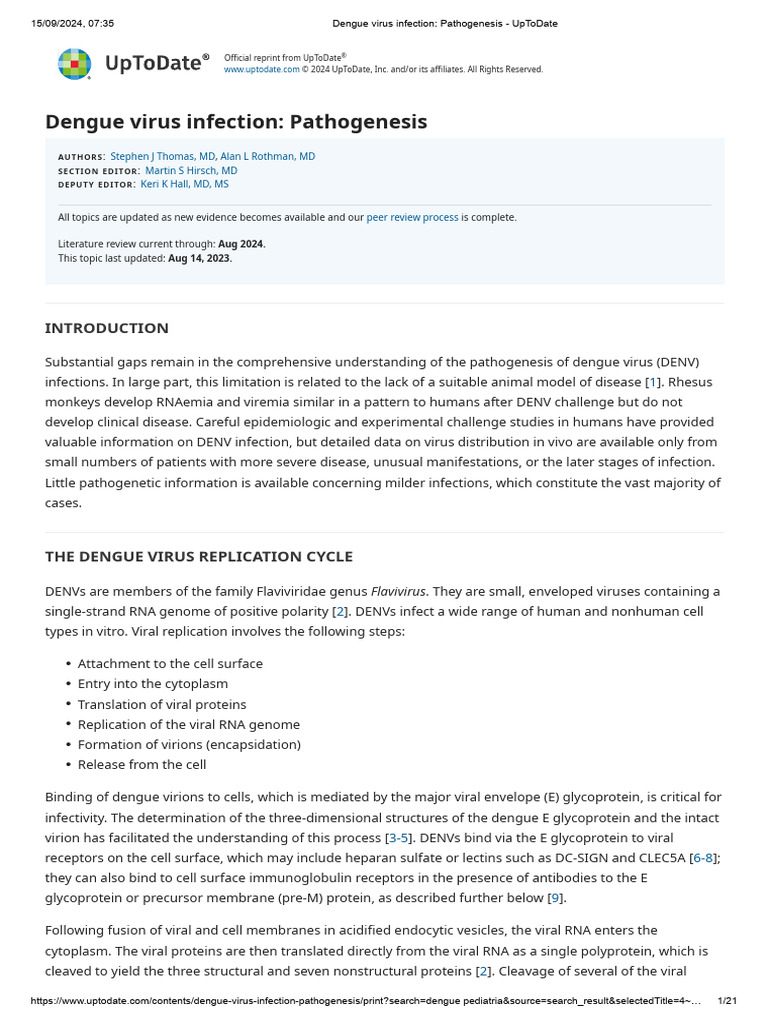 18 (Aula 07) UpToDate - Dengue Virus Infection - Pathogenesis | PDF ...