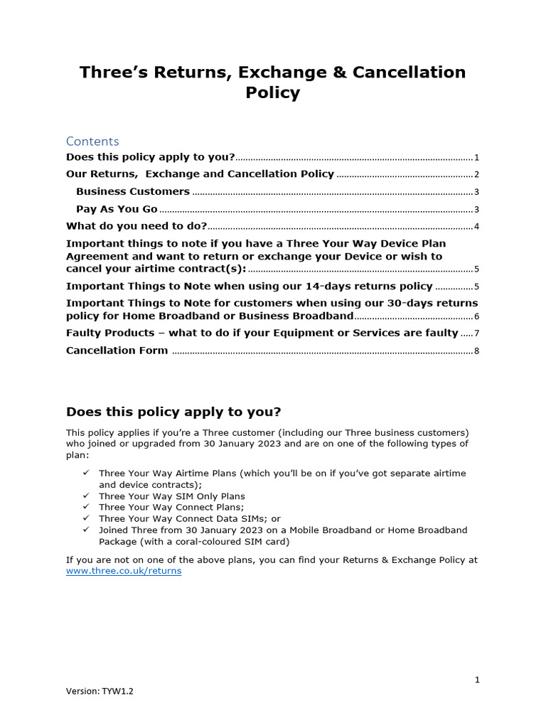 Three Returns & Exchange Policy Guide | PDF | Prepaid Mobile Phone | I ...