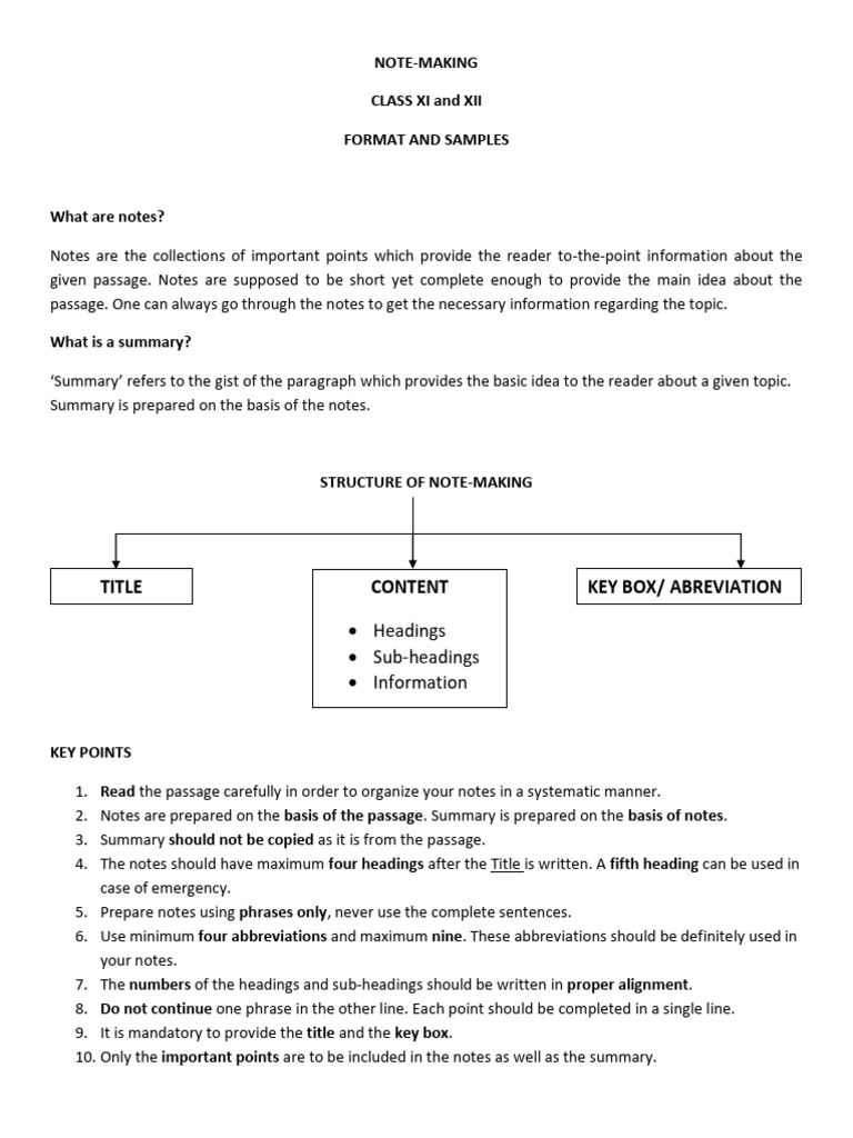 NOTE MAKING XI and XII | PDF