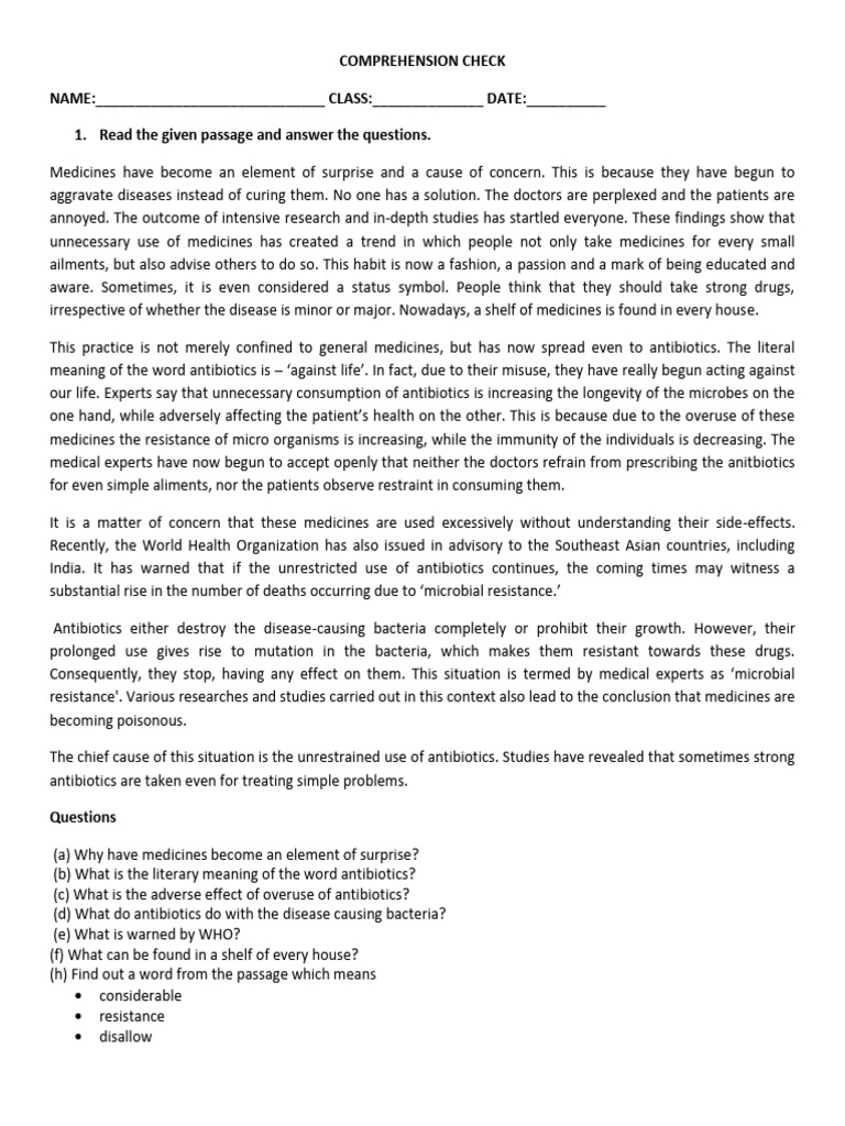 Comprehension Check Class 11 | PDF | Vitamin C | Antimicrobial Resistance