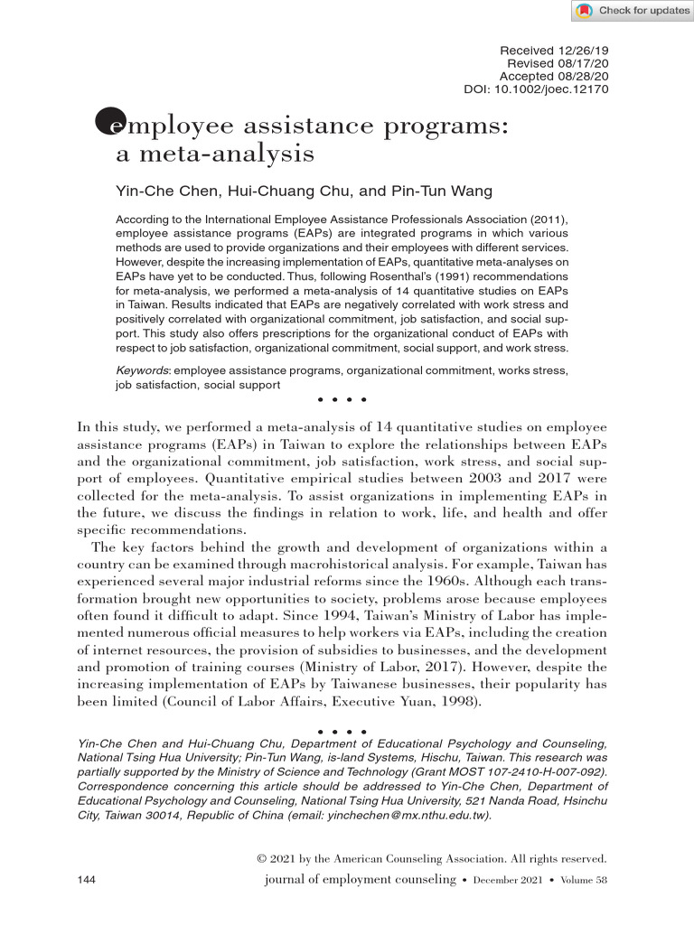 Meta-Analysis of Employee Assistance Programs | PDF | Effect Size ...