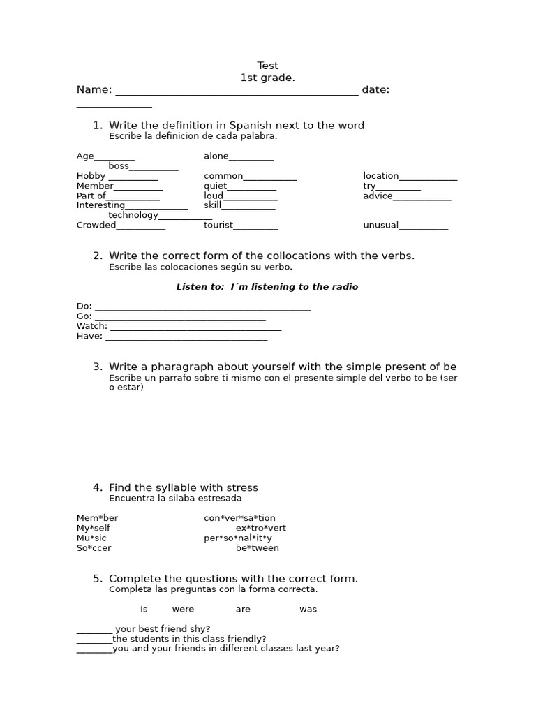 1st grade test | PDF | Linguistic Morphology | Grammar