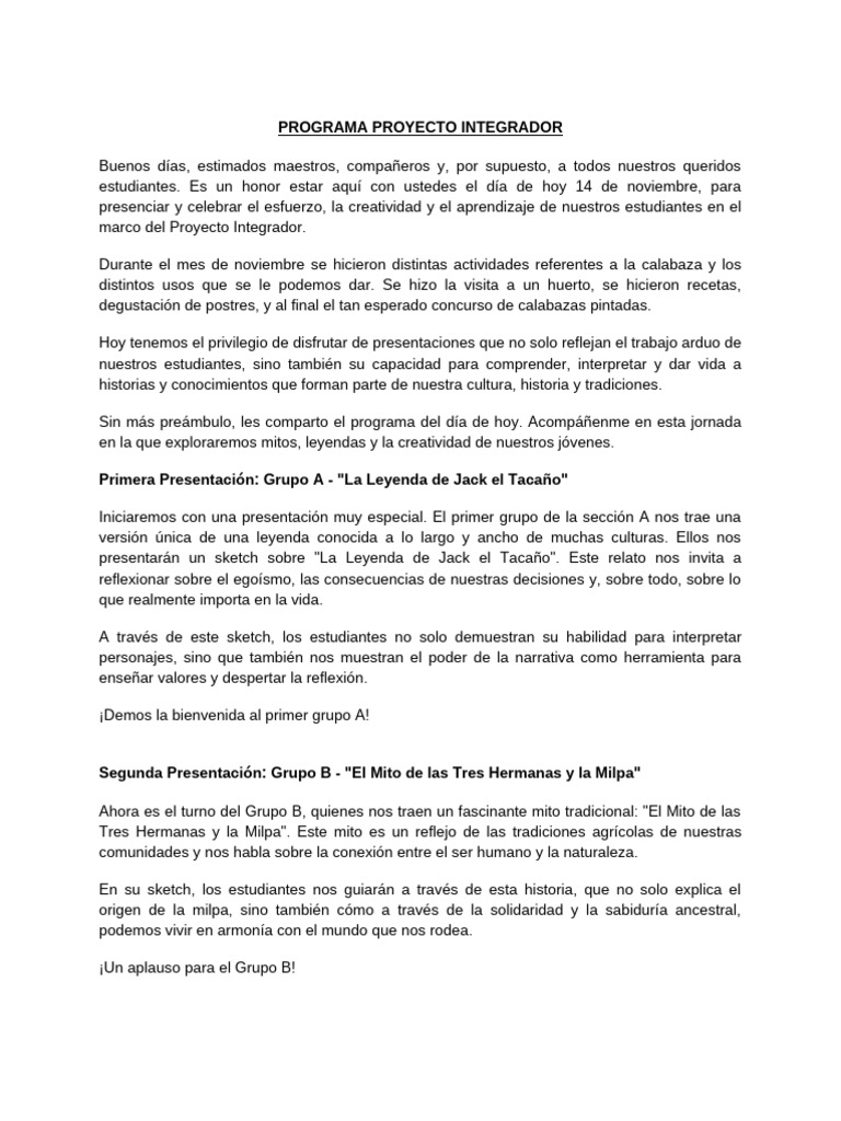 Programa Proyecto Integrador. | PDF