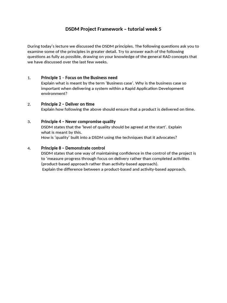 DSDM Principles Explained: Week 5 Tutorial | PDF