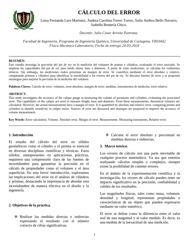 Informe Cal Error | PDF | Incertidumbre | Medición