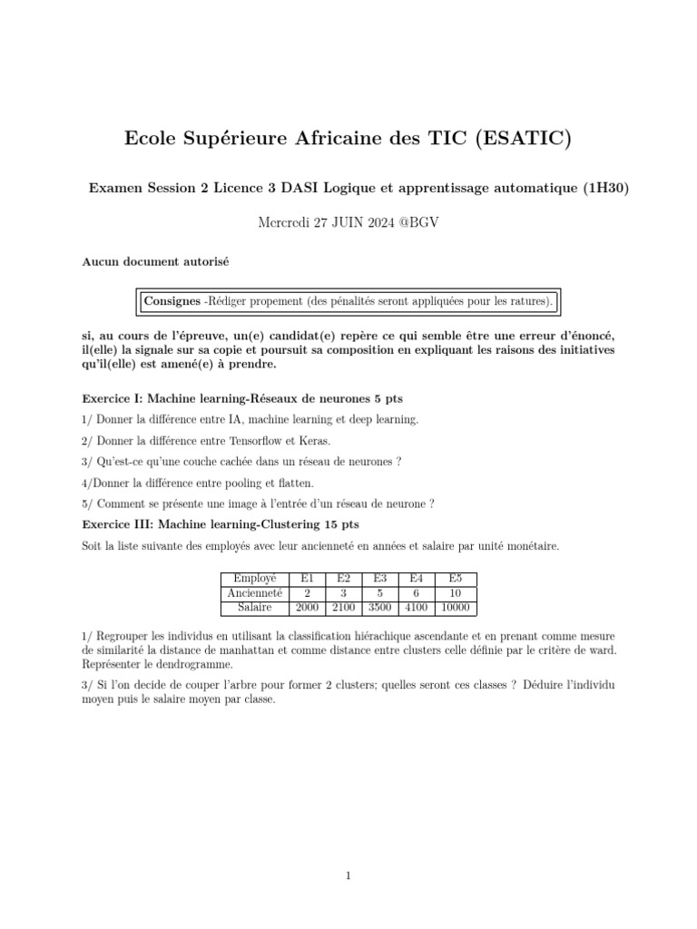 Examen DASI : Machine Learning et Clustering | PDF | Apprentissage ...