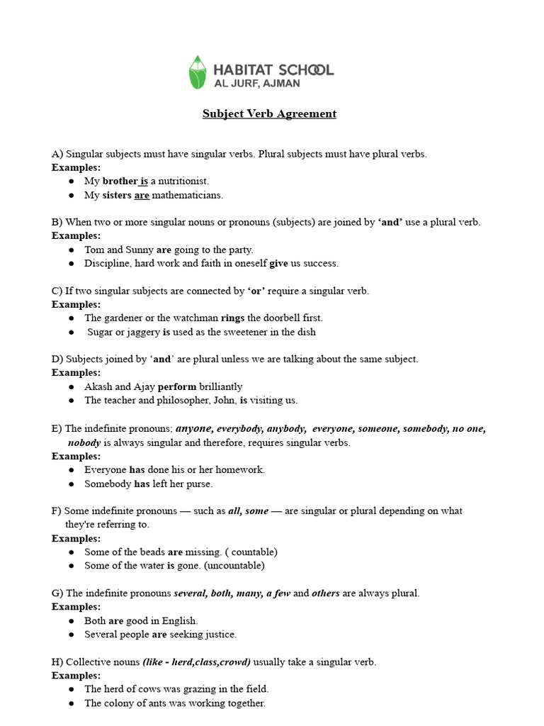 Subject Verb Agreement | PDF | Grammatical Number | Plural