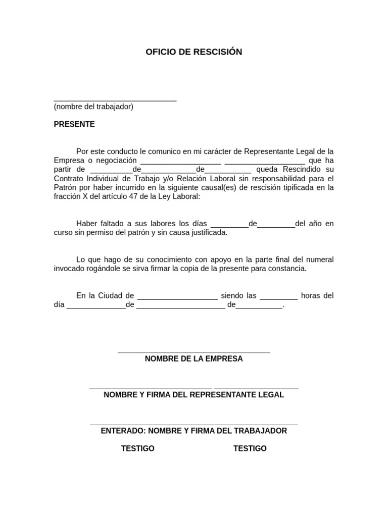 Oficio de Rescisión Laboral Formal | PDF | Crecimiento personal y ...