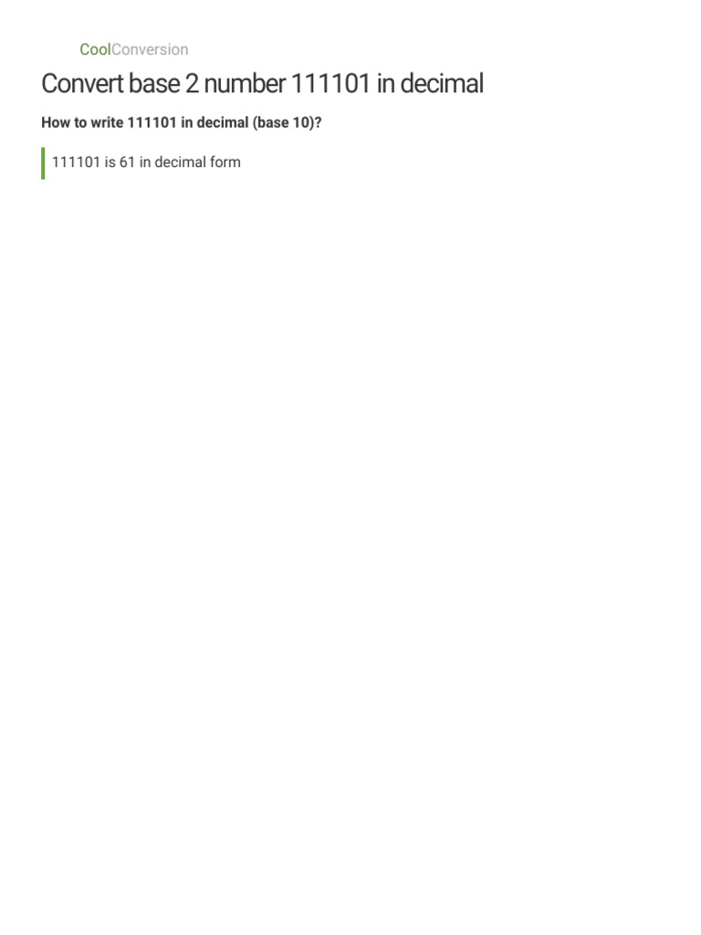 Convert base 2 number 111101 in decimal | PDF | Notation | Elementary Mathematics