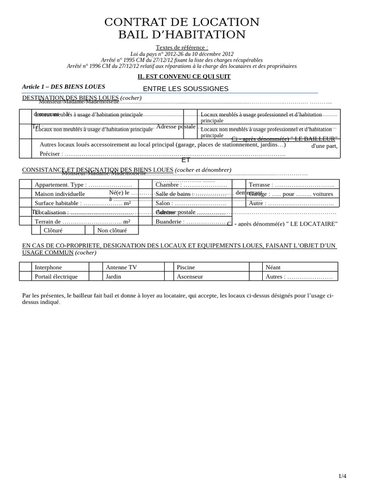 Contrat de Location : Bail d'Habitation | PDF | Location | Logement