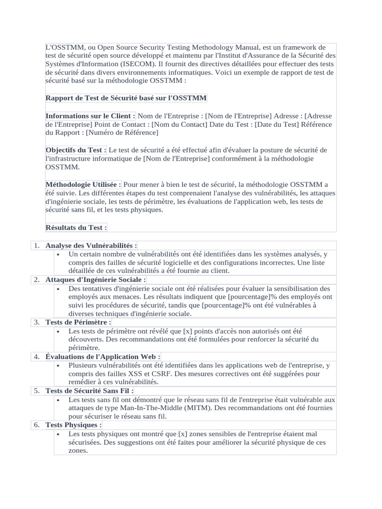 Rapport de Test Sécurité OSSTMM | PDF | Sécurité | Sécurité des ...