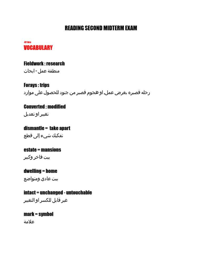 Vocabulary for Midterm Exam Review | PDF | Linguistic Morphology