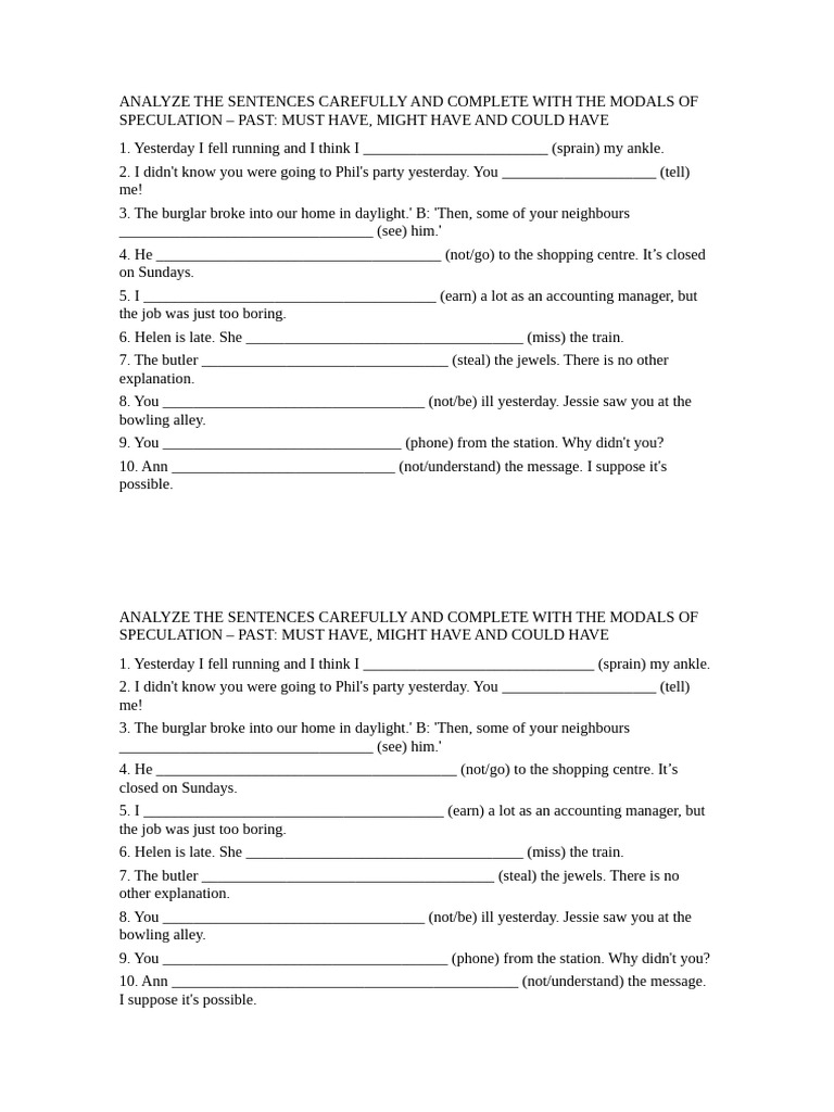 English Modal Verbs Exercise | PDF