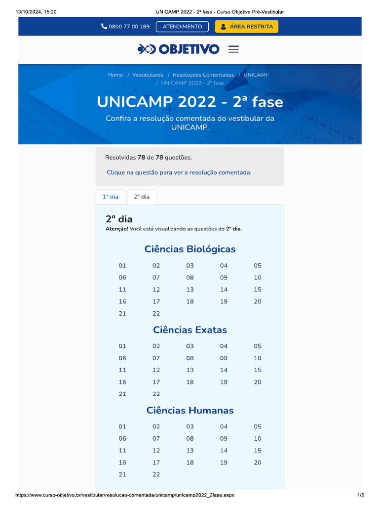 Gabarito Unicamp 2fase - 2dia 2022 | PDF