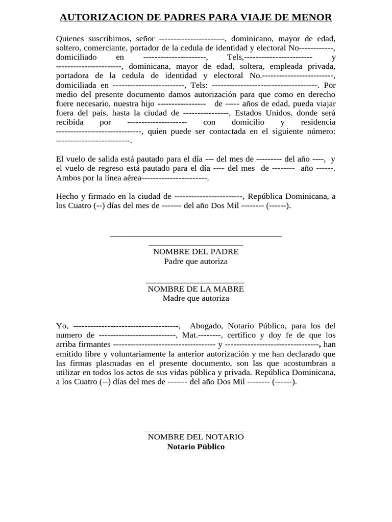 Autorización de Viaje para Menor | PDF