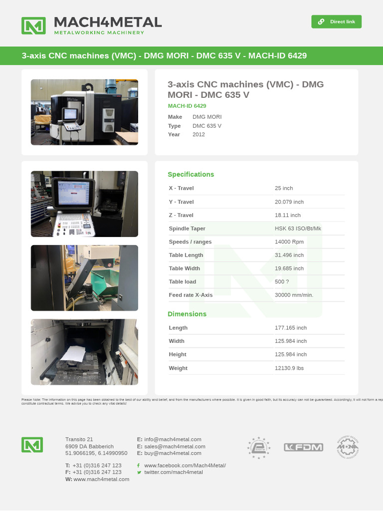 DMG Mori DMC 635 V 6429 | PDF | Metalworking