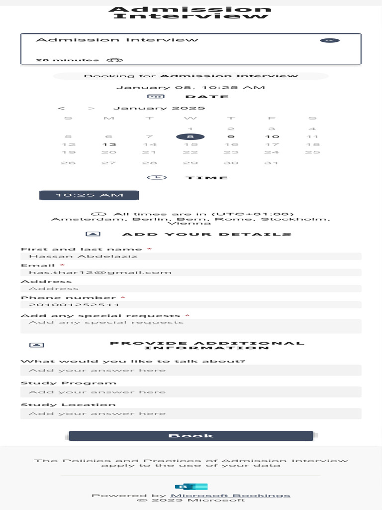 Admission Interview Booking Details | PDF