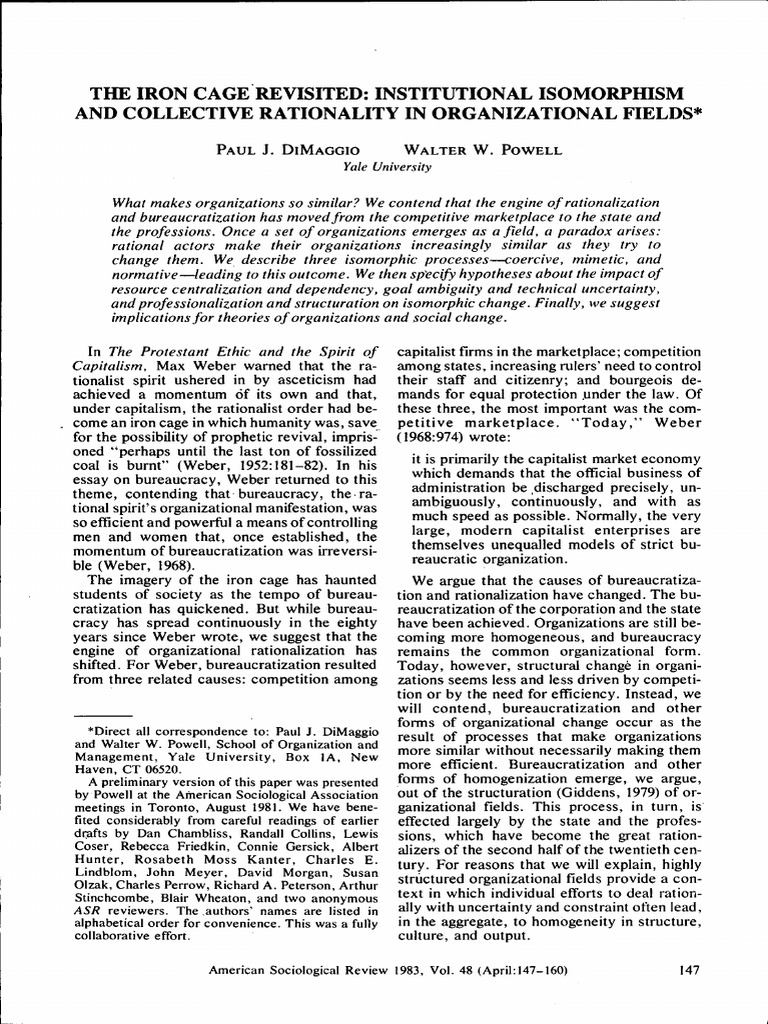 The Iron Cage Revisited - Institutional Isomorphism and Collective ...
