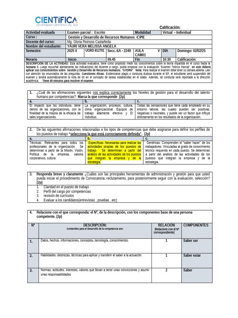 001 Ex.p Yauri Vera Melissa Angela | PDF | Business | Plan de estudios
