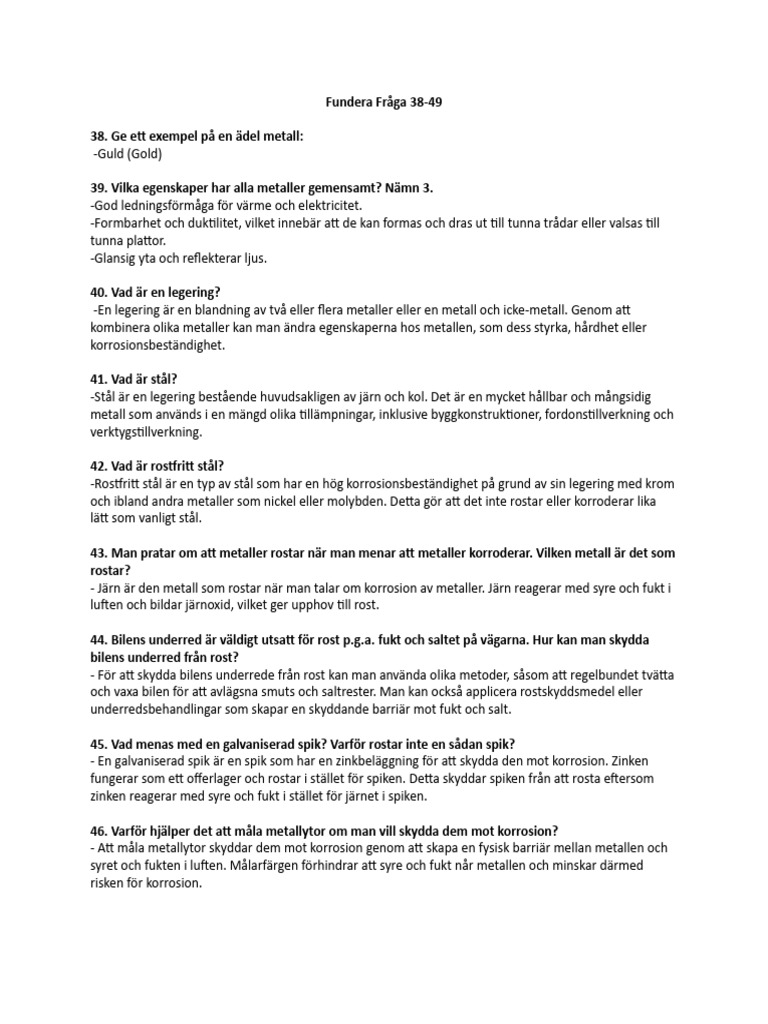Kemi Fundera Fråga 38-49 | PDF